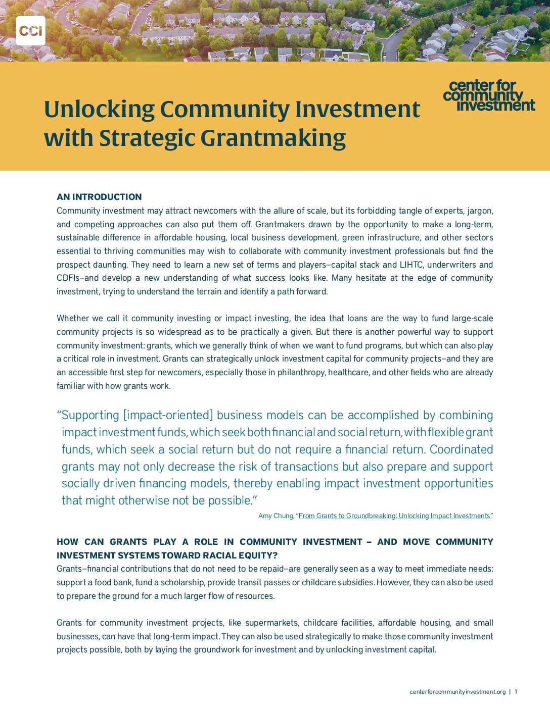 Why Community Investment? - Center for Community Investment