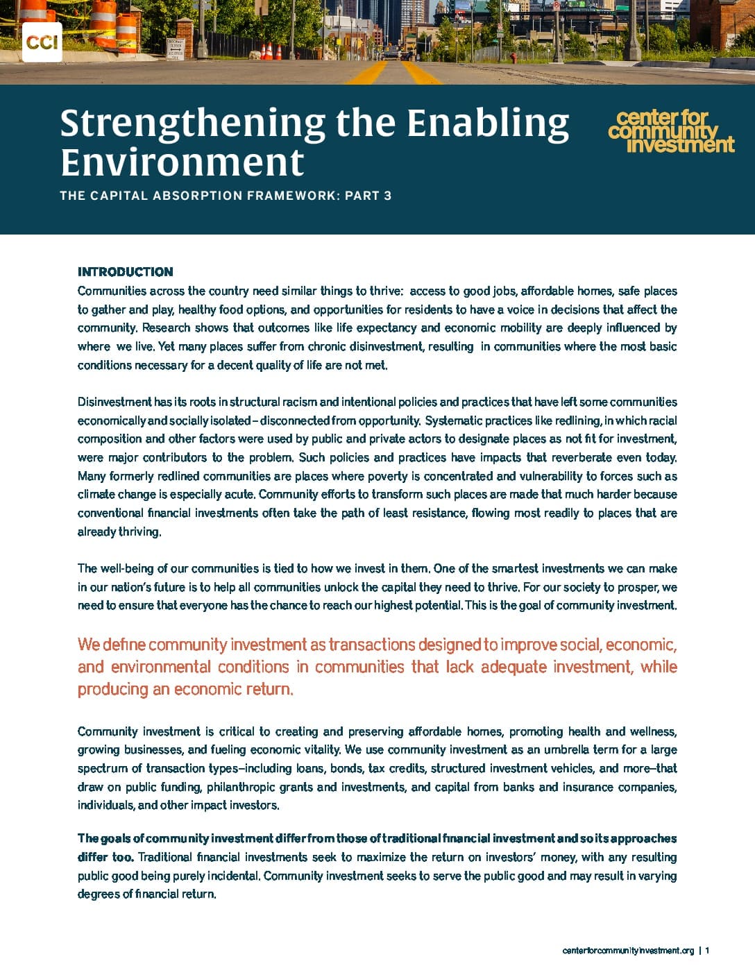 Strengthening the Enabling Environment - Center for Community Investment