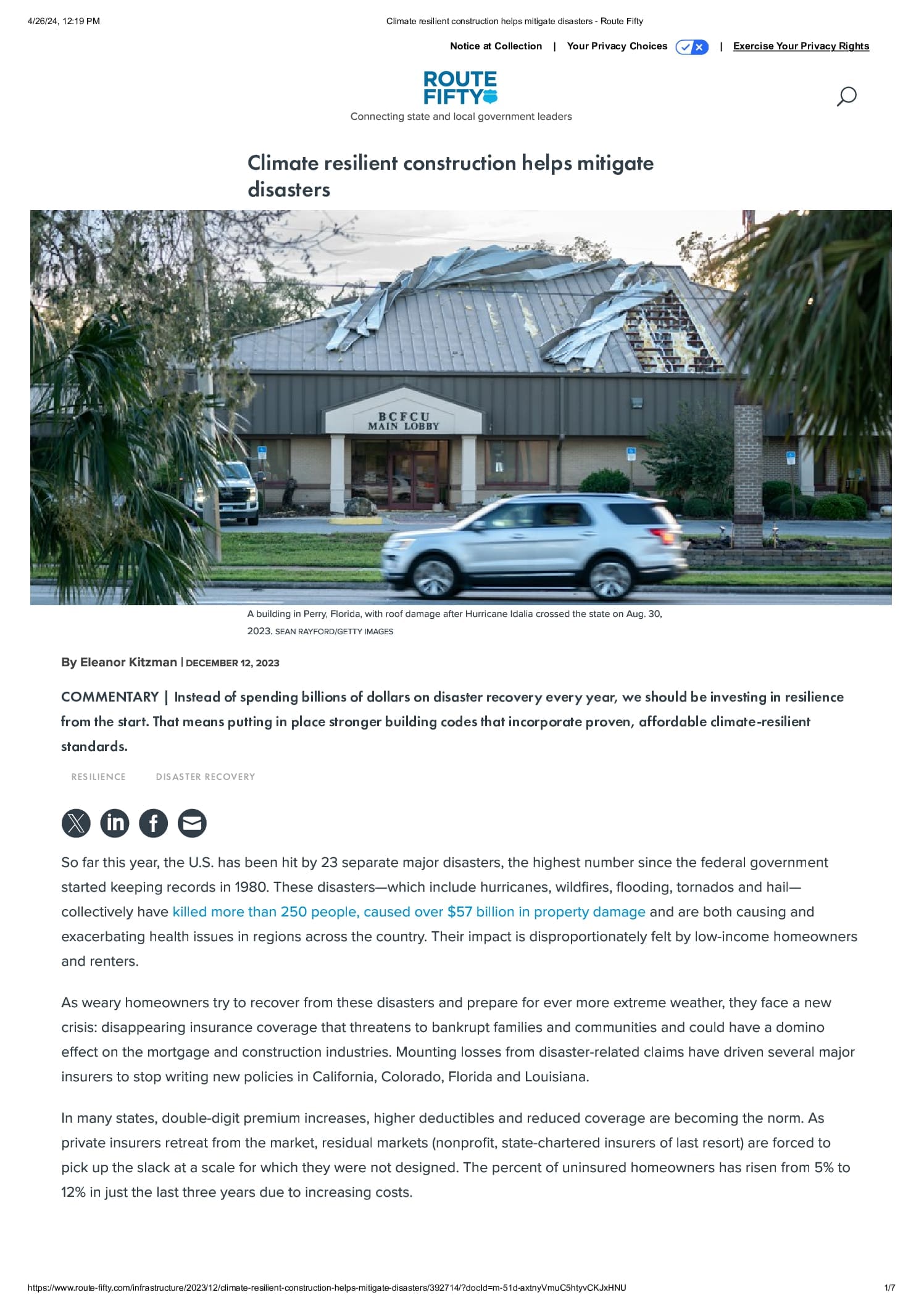 Climate resilient construction helps mitigate disasters - Route Fifty ...